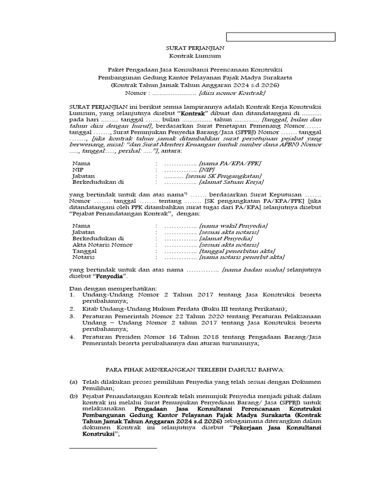 Rancangan Kontrak Perencana Pembangunan Gedung KPP Madya Surakarta | PDF