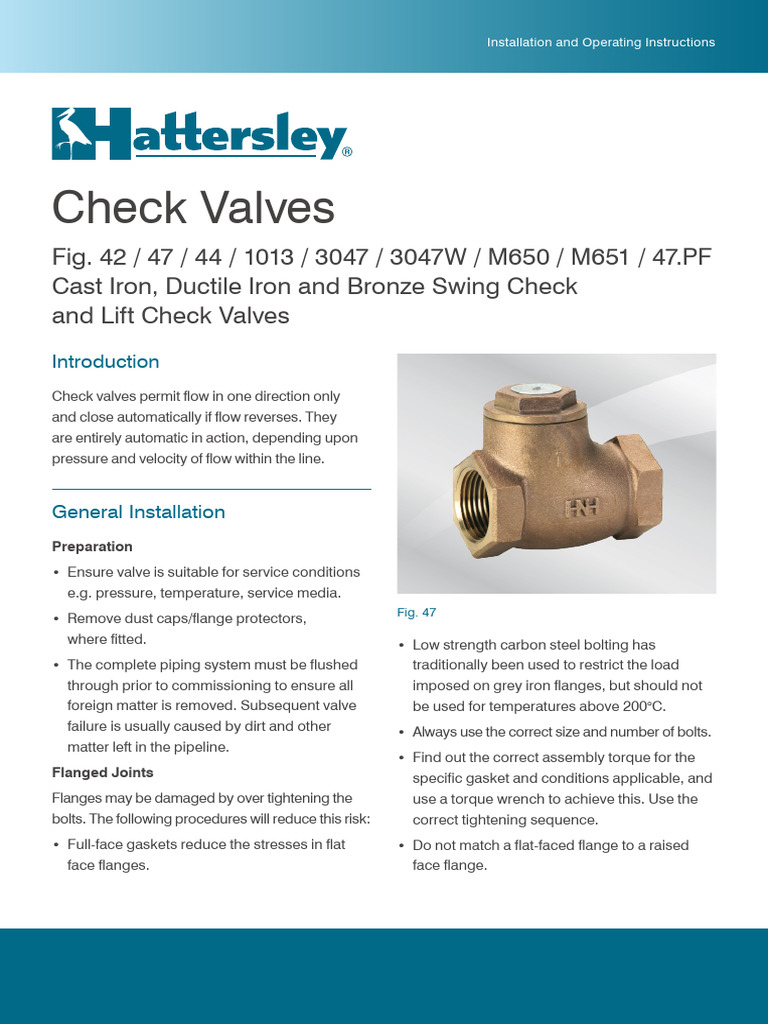 Check Valves Series Hattersley IOM 1023 | PDF
