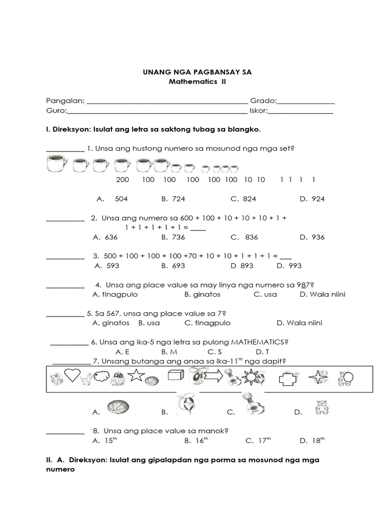 MATH2 1st-Q PT | PDF