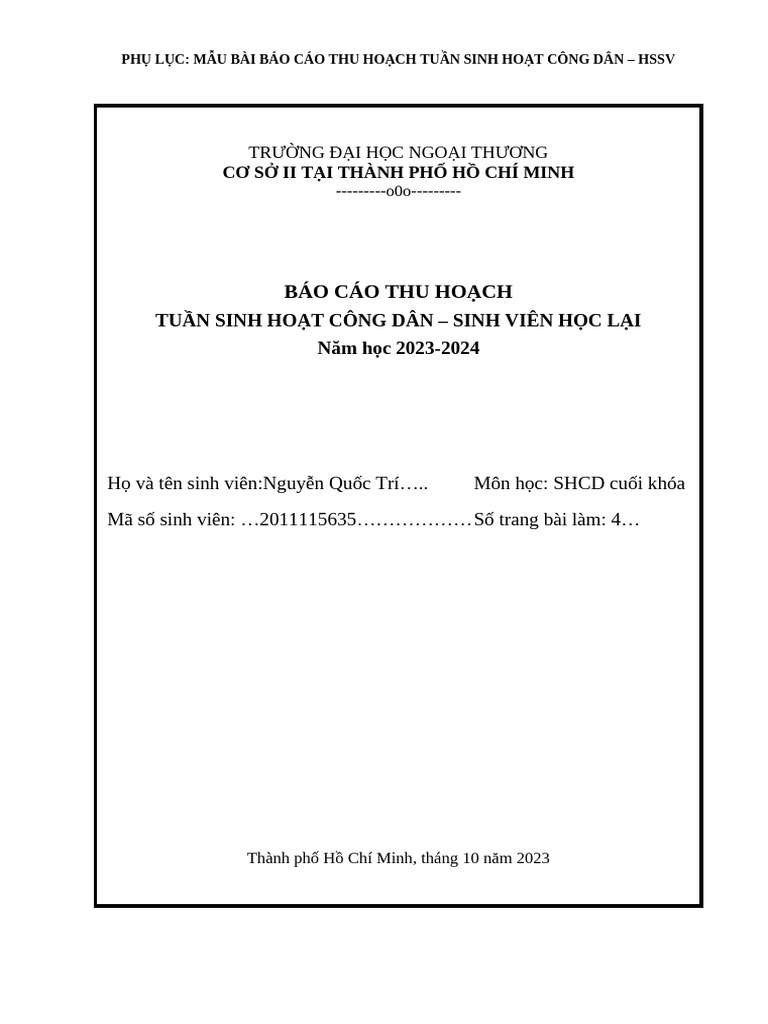 Mẫu bìa thu hoạch SHCD - NĂM HỌC 2023-2024 | PDF