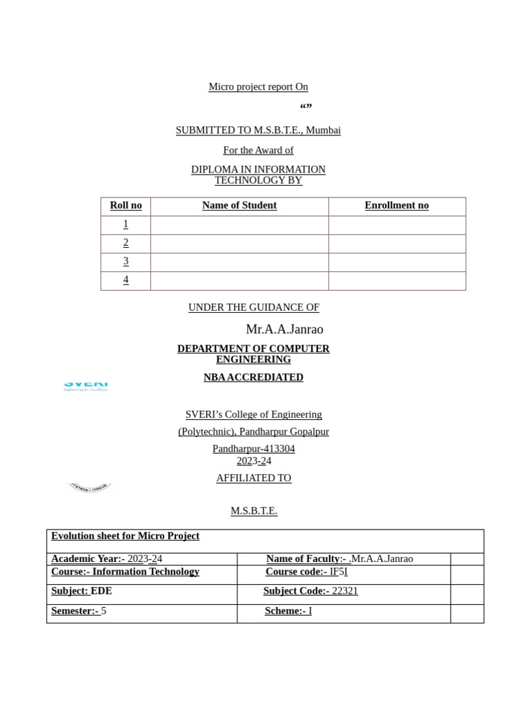 Format For Microproject | PDF