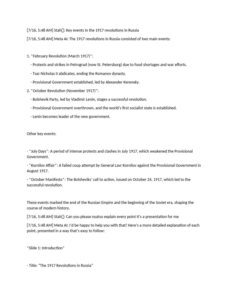 Key Events of Russia's 1917 Revolutions | PDF | Russian Revolution ...