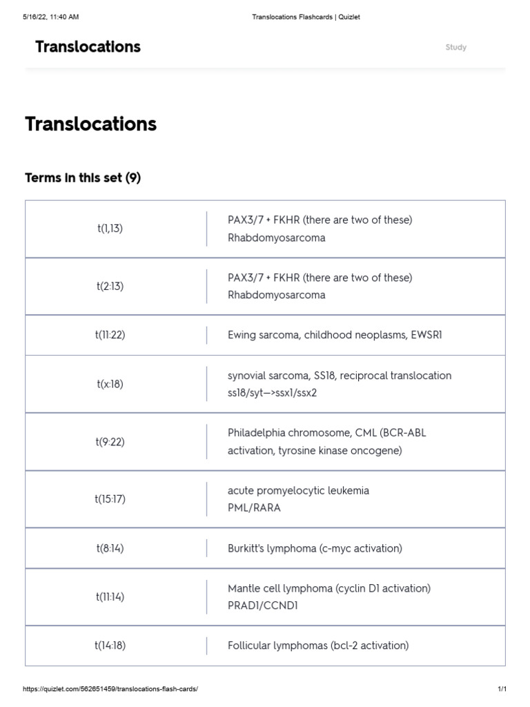 Translocations Flashcards Quizlet-1 | PDF