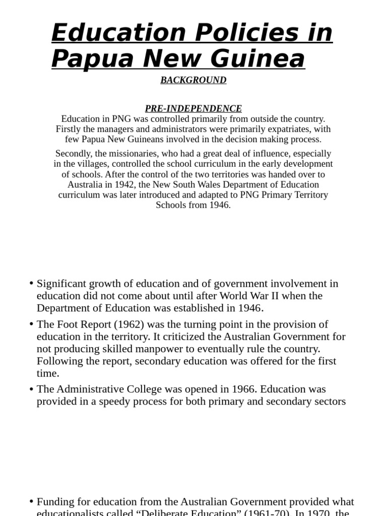 Education Policies in Papua New Guinea | PDF
