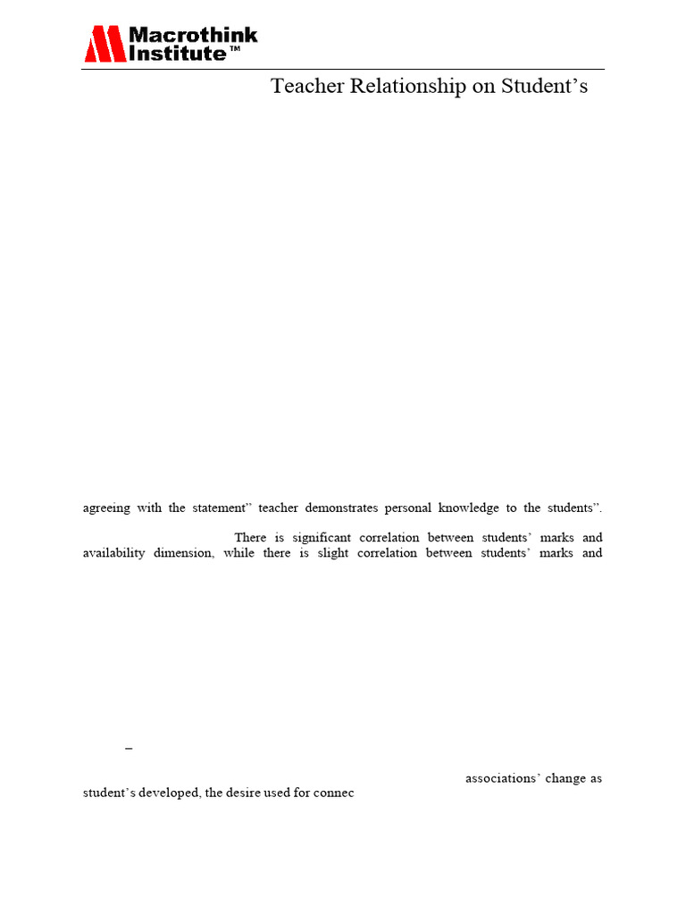 Impact of Student-Teacher Relationship On Student S Academic ...