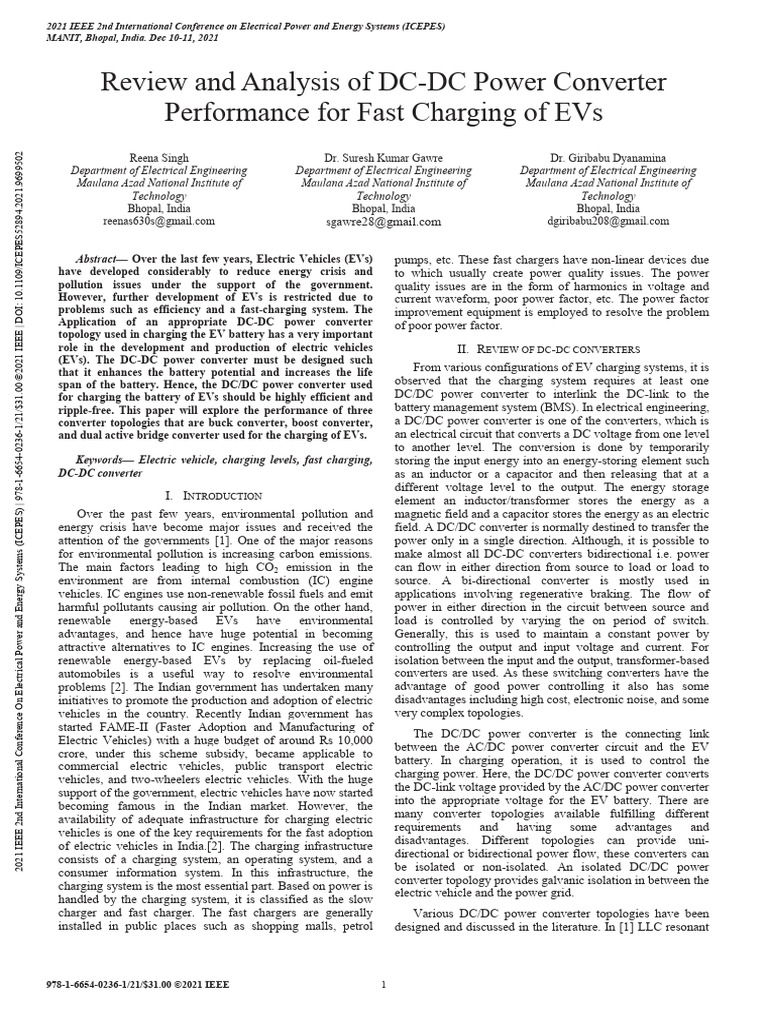 Review and Analysis of DC-DC Power Converter Performance For Fast ...