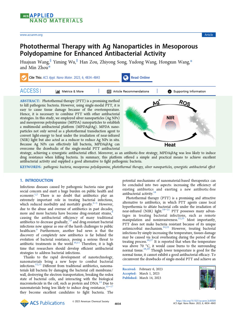 Wang Et Al 2023 Photothermal Therapy With Ag Nanoparticles in ...