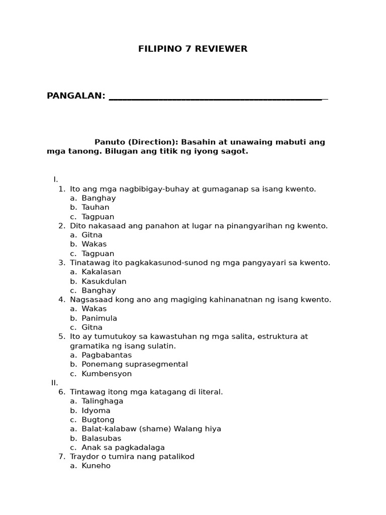 Filipino 7 Reviewer | PDF