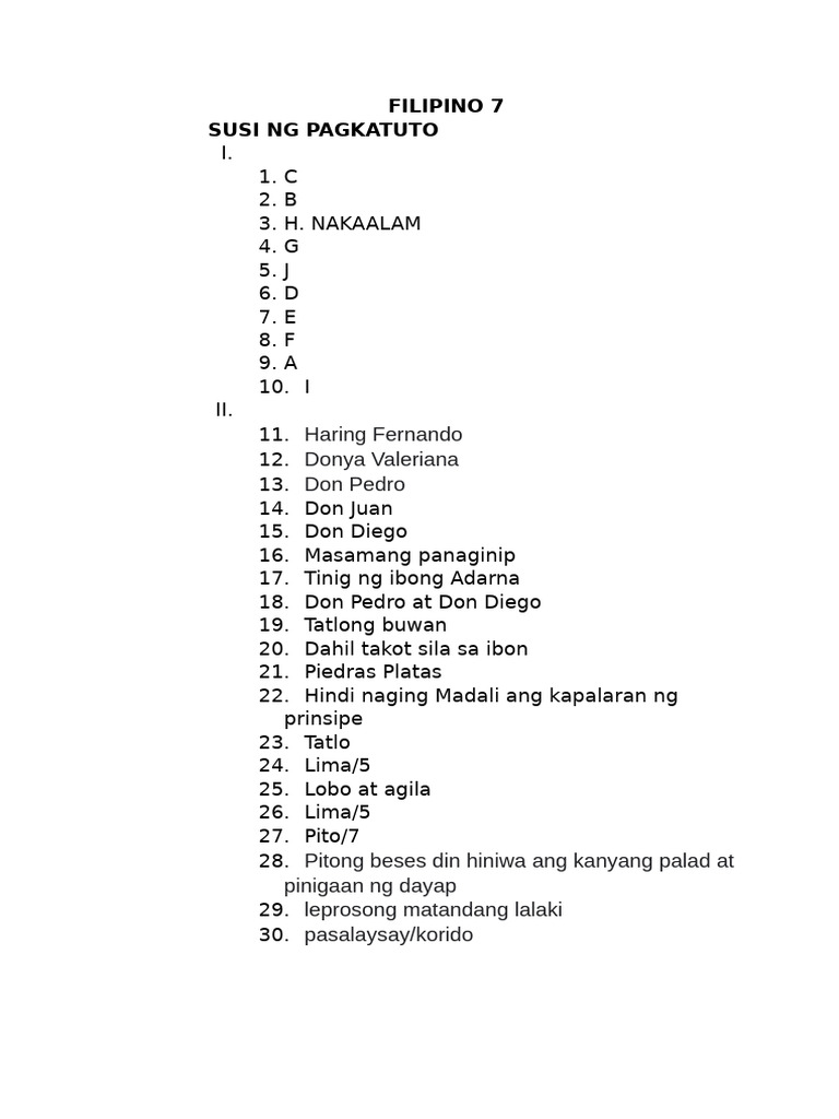 Fil7 Answer Key | PDF
