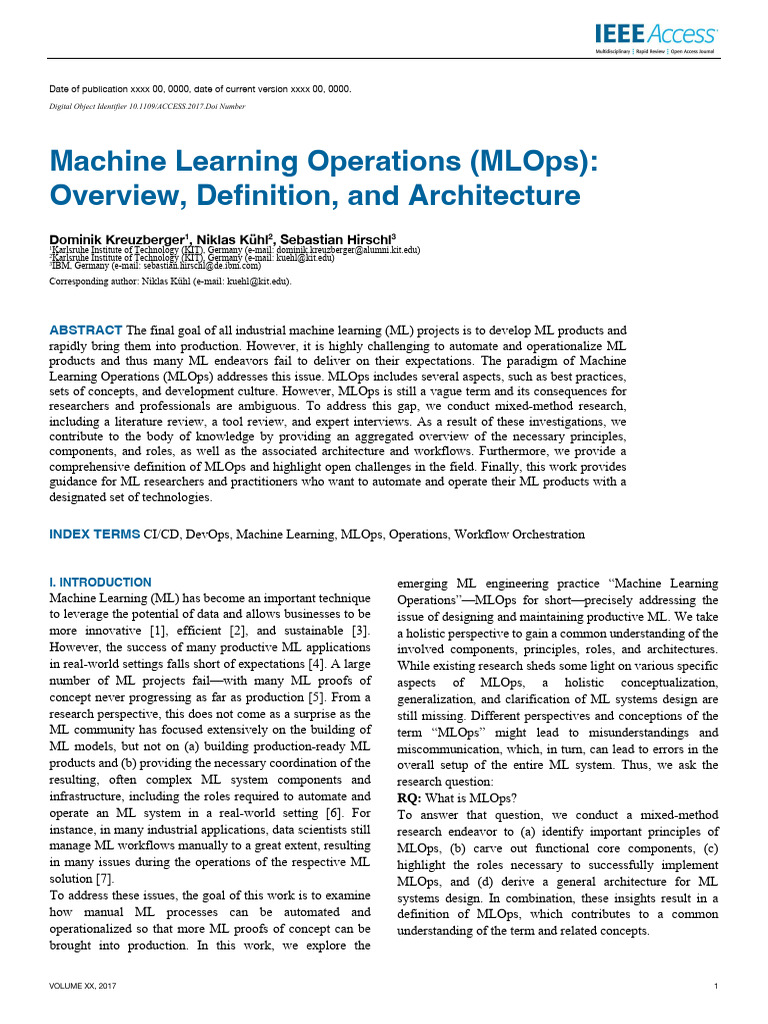 Machine Learning Operations MLOps Overview Definit | PDF