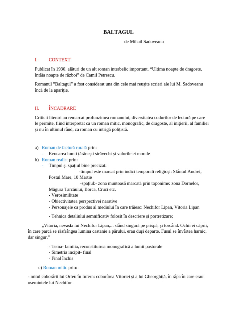 Baltagul de Mihail Sadoveanu | PDF