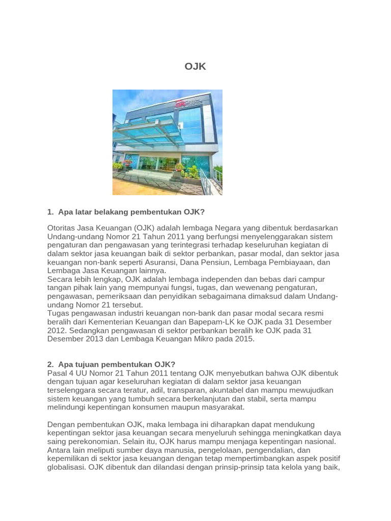 Apa Latar Belakang Pembentukan OJK? | PDF