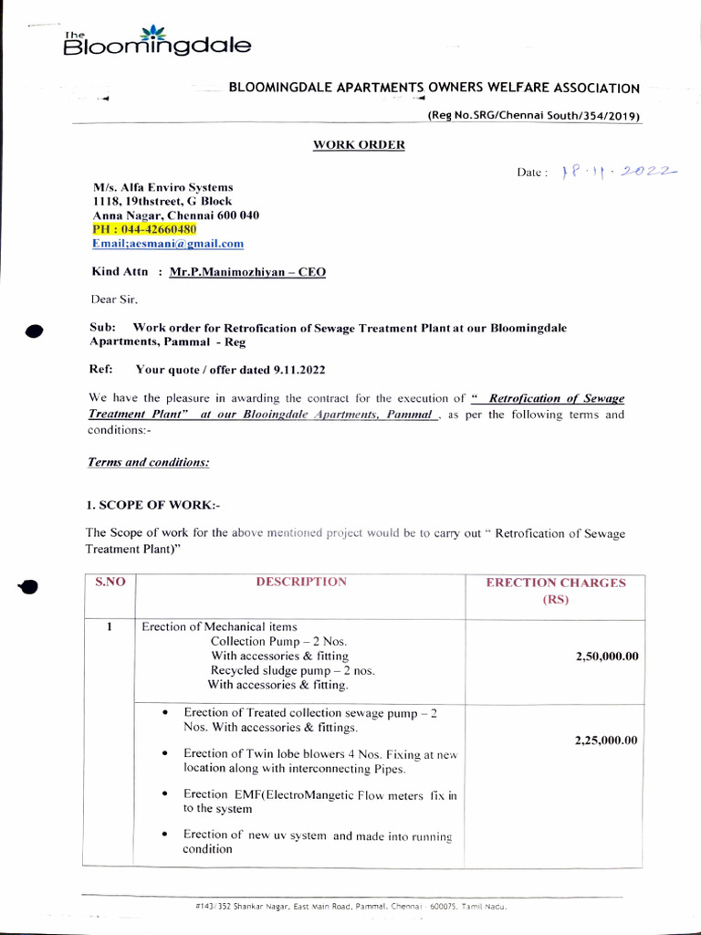 Alfa Enviro Systems Work Orders | PDF