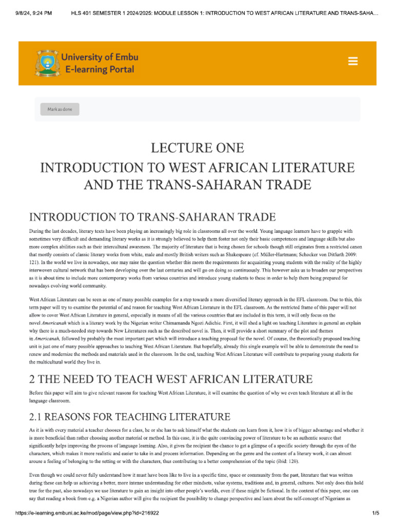 Module Lesson 1 Introduction To West African Literature and Trans ...
