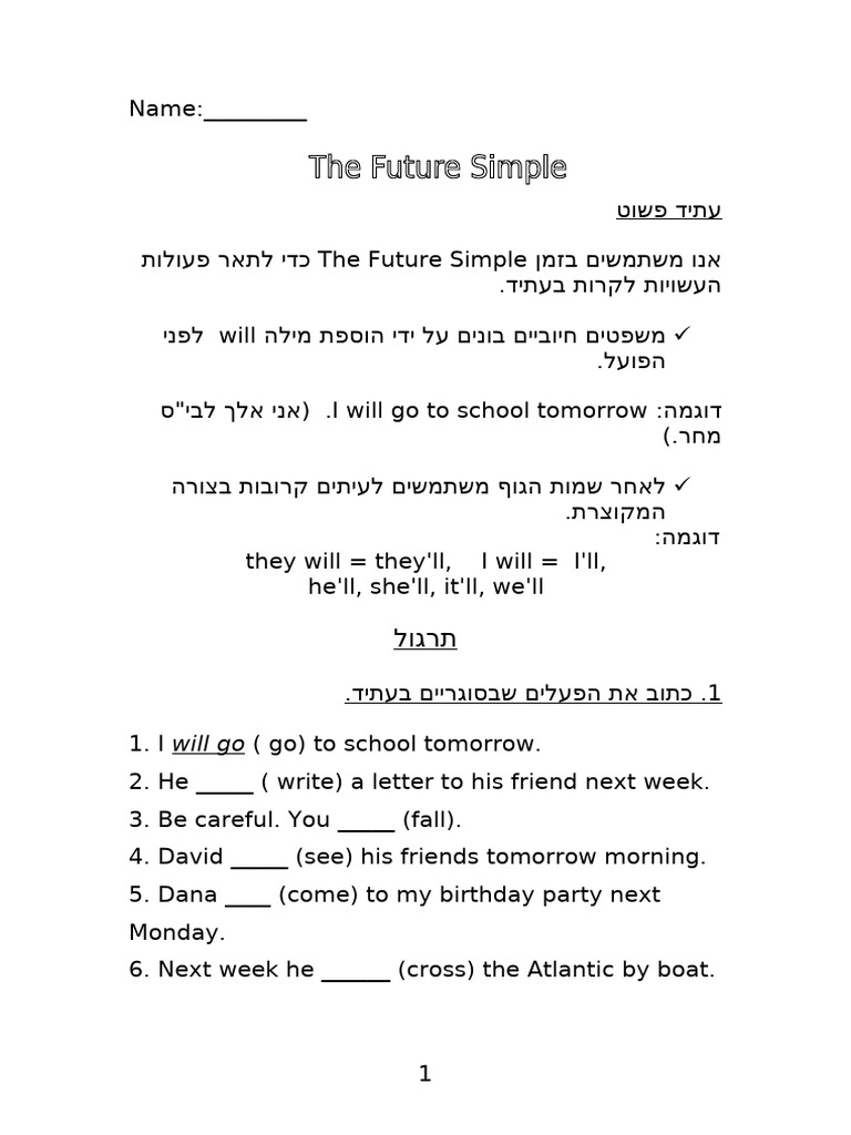 Future Simple Hebrew | PDF