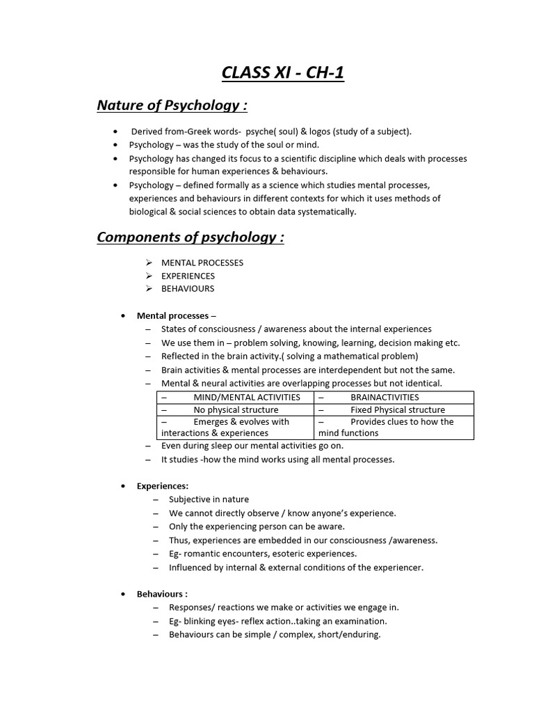 CH-1 PSYCHOLOGY CLASS XI NOTES | PDF CH-1 PSYCHOLOGY CLASS XI NOTES | PDF