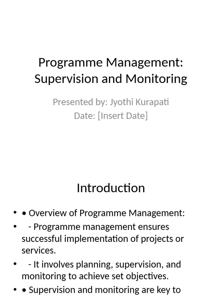 Programme Management Supervision Monitoring | PDF