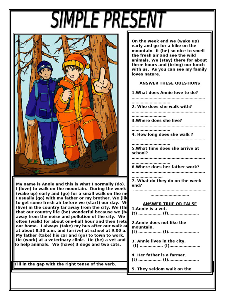 Simple Present Reading Comprehension Text Grammar Drills Reading ...