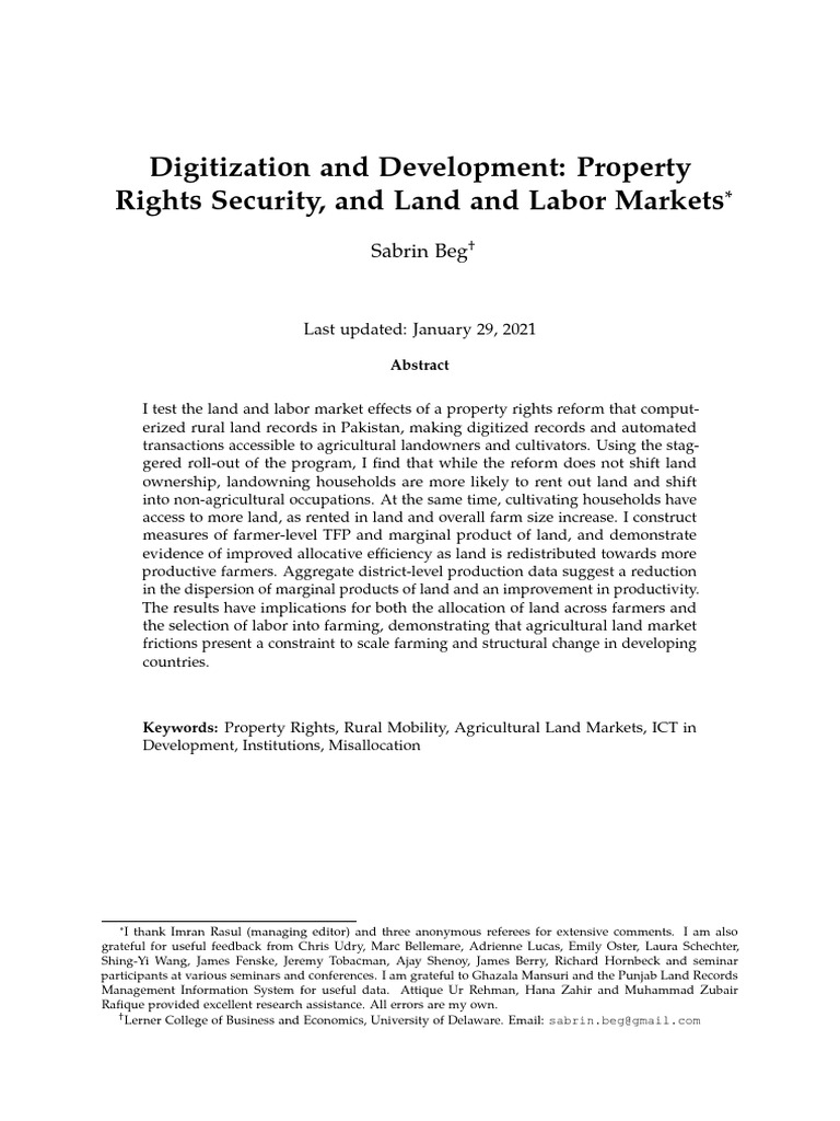 Digitization and Development Formalizing Property Rights and Its Impact ...