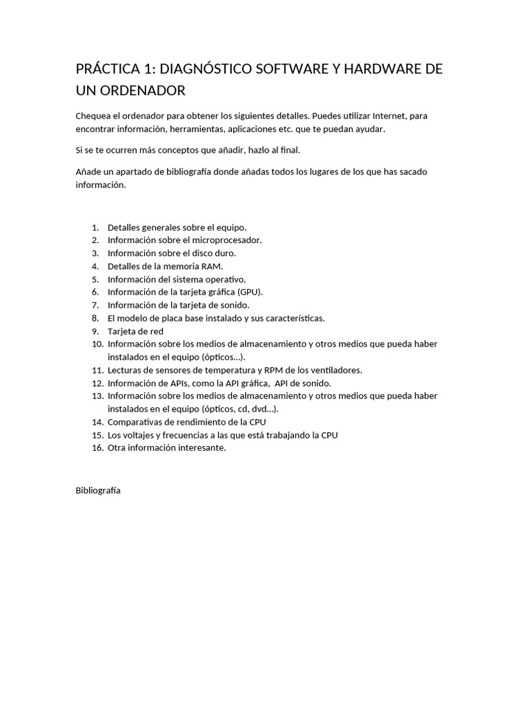 Práctica-DIAGNÓSTICO SOFTWARE Y HARDWARE DE UN ORDENADOR | PDF