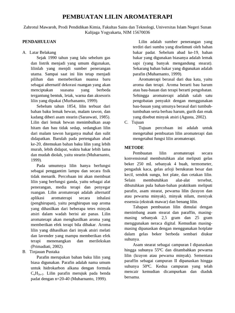 Laporan Praktikum Prakarya Lilin Aromaterapi | PDF