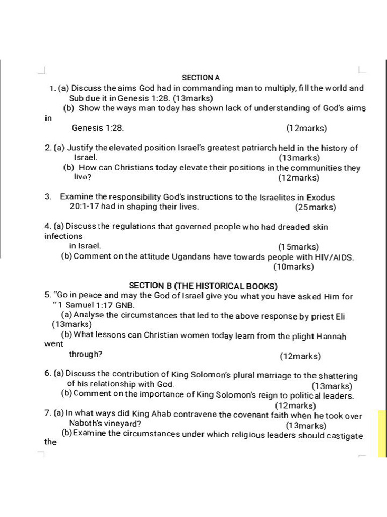 Royal College Bulaga Divinity 1 Set 5 Internal Mock 2024 | PDF