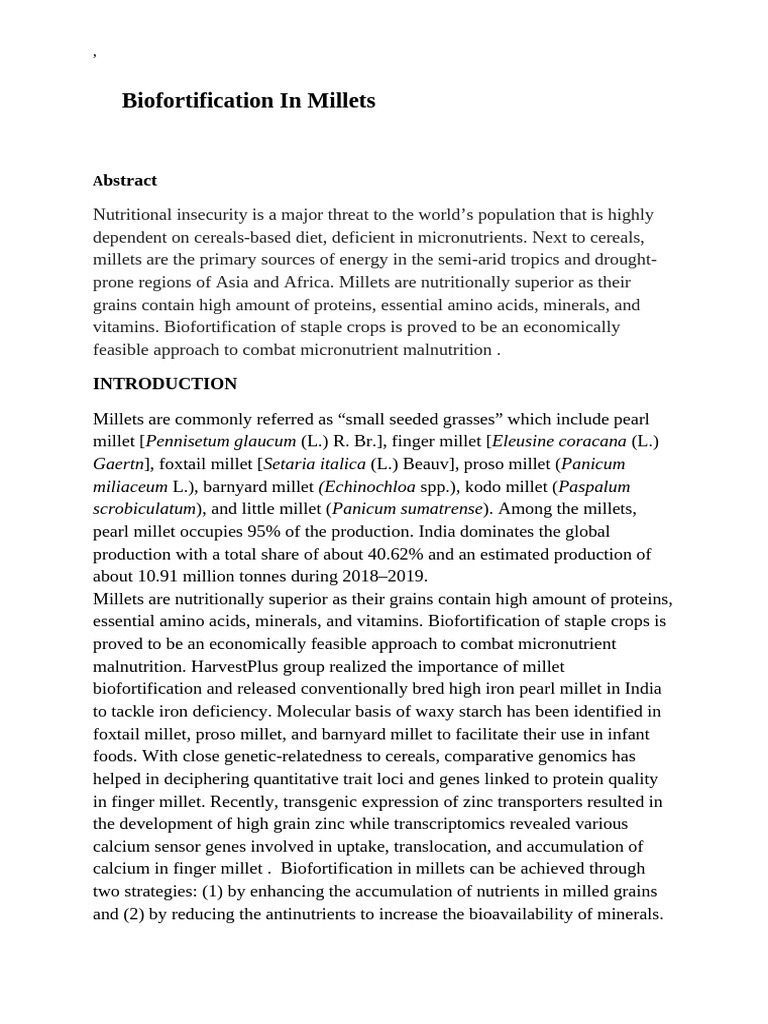 Biofortication in Millets Article Simranjeet Kaur 2024 | PDF