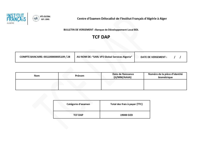 Bordereau de Paiement TCF DAP | PDF