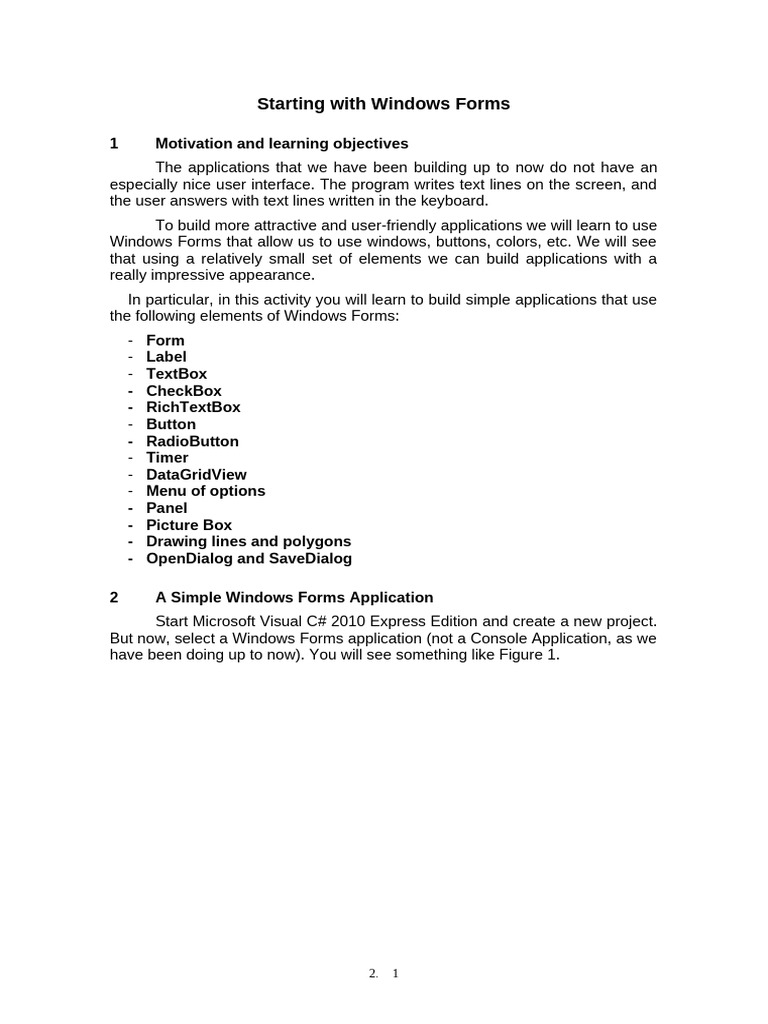 Introduction to Windows Forms Basics | PDF | Window (Computing) | Computers