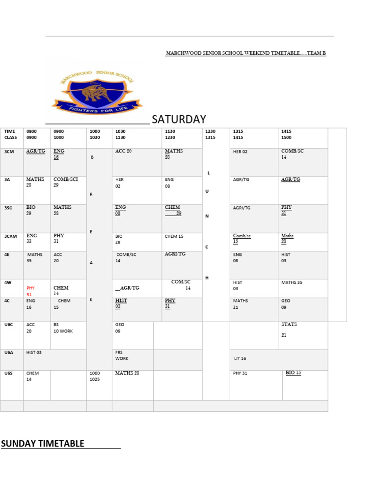 Saturday and Sunday Timetable | PDF