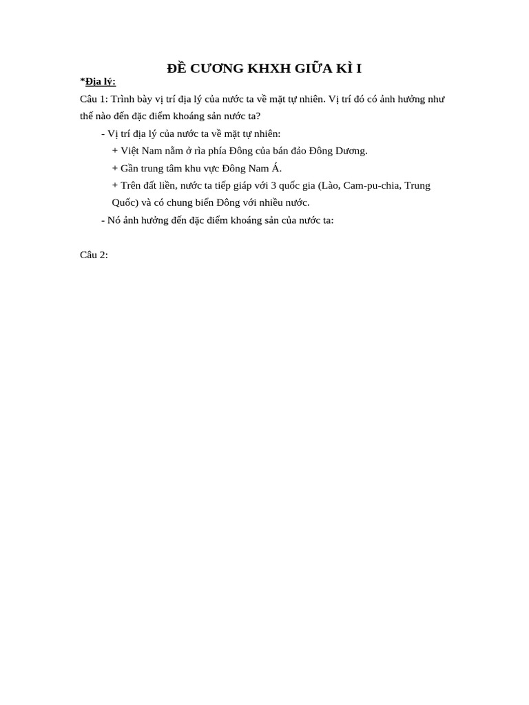 Đề Cương Khxh Giữa Kì i | PDF