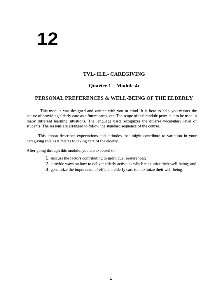 GR12 Q1 Module-4-Students | PDF | Caregiver | Old Age