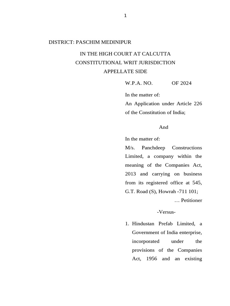 (FOR FILING) AQUILAW Draft - Writ Petition - Panchdeep V HPL - v1 - 12.09.24 | PDF | Mandamus | Writ