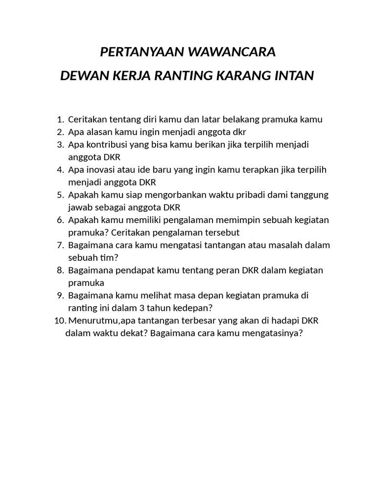Pertanyaan Wawancara 2024 | PDF
