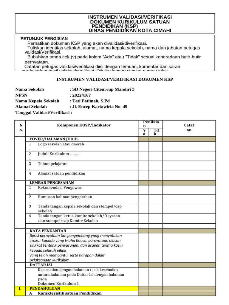 Bagi INSTRUMEN Validasi KSP 2024-2025 | PDF