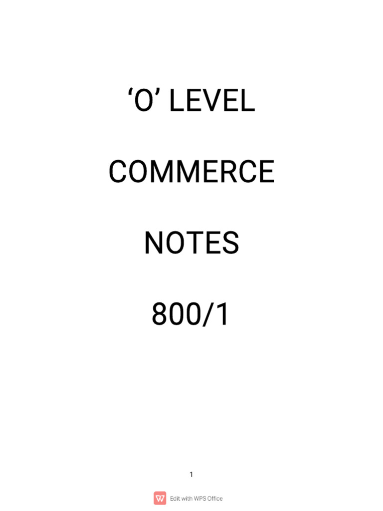 O' Level Commerce Notes | PDF