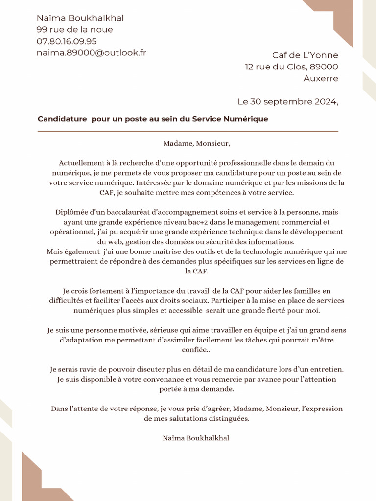 Lettre de Motivation CAF | PDF