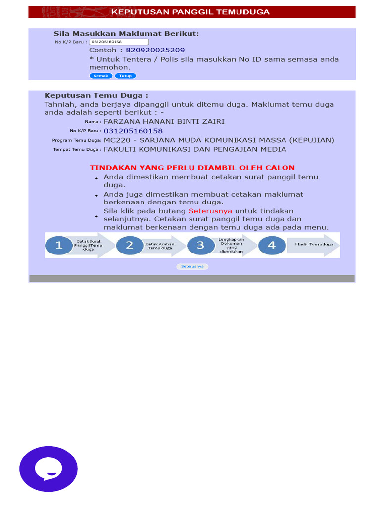 Keputusan Panggilan Temu Duga | PDF