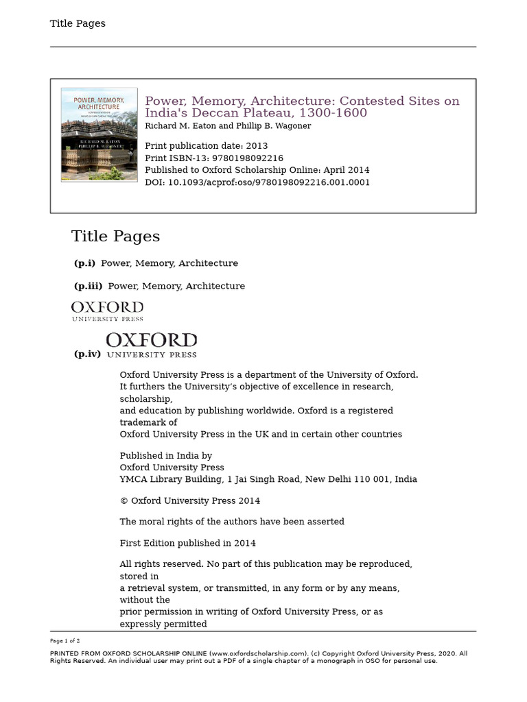 Power, Memory, Architecture - Contested Sites On India's Deccan Plateau ...