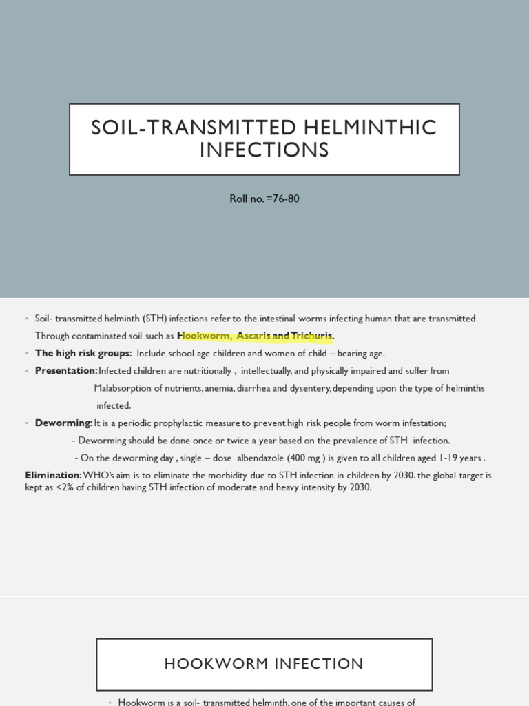 Soil-Transmitted Helminthic Infections: Roll No. 76-80 | PDF