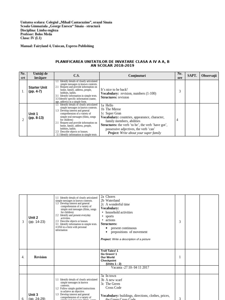 planif.unitati 4 | PDF