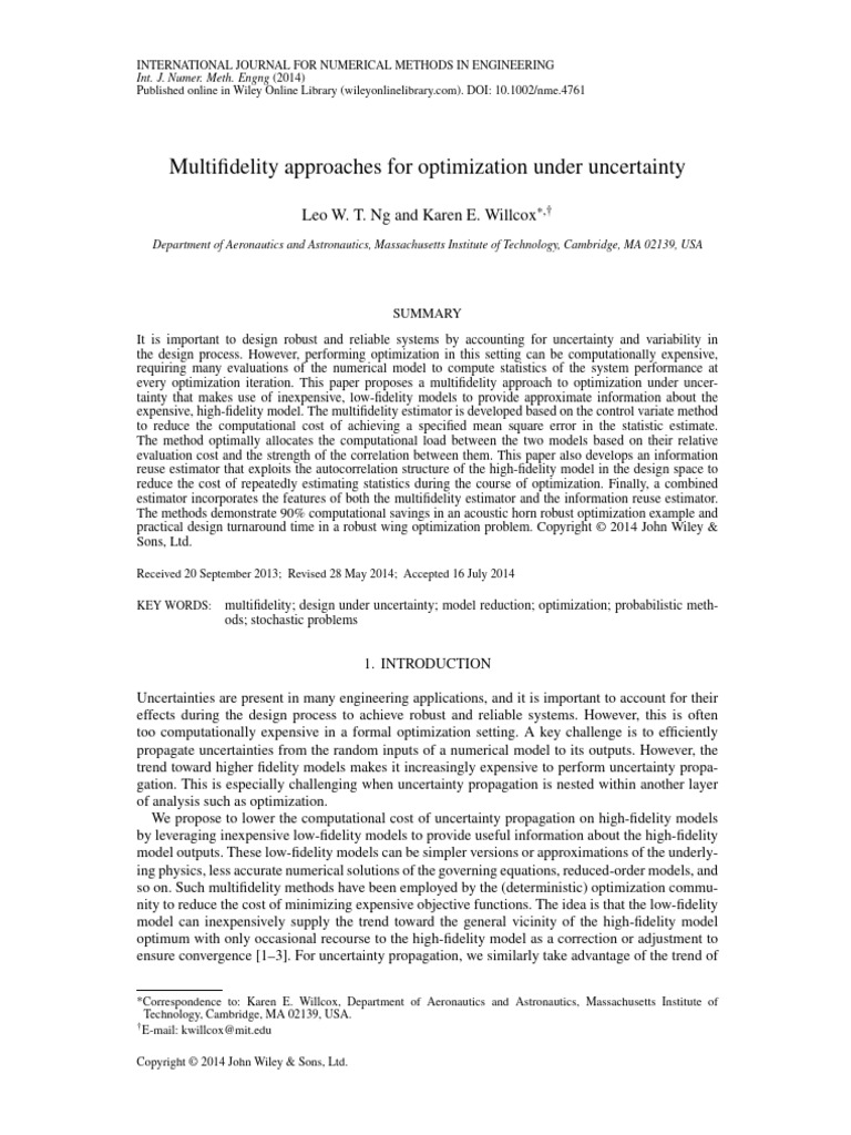 Multifidelity Optimization Under Uncertainty NG Willcox | PDF