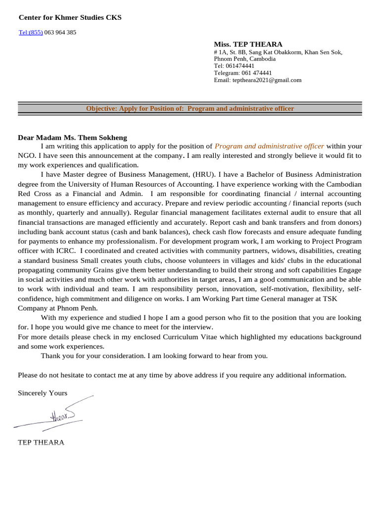 Cover Letter CKS-2024 | PDF