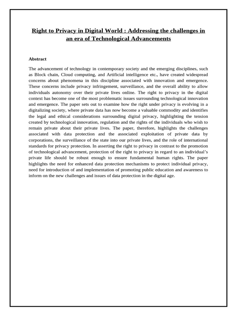 Right To Privacy in Digital World | PDF