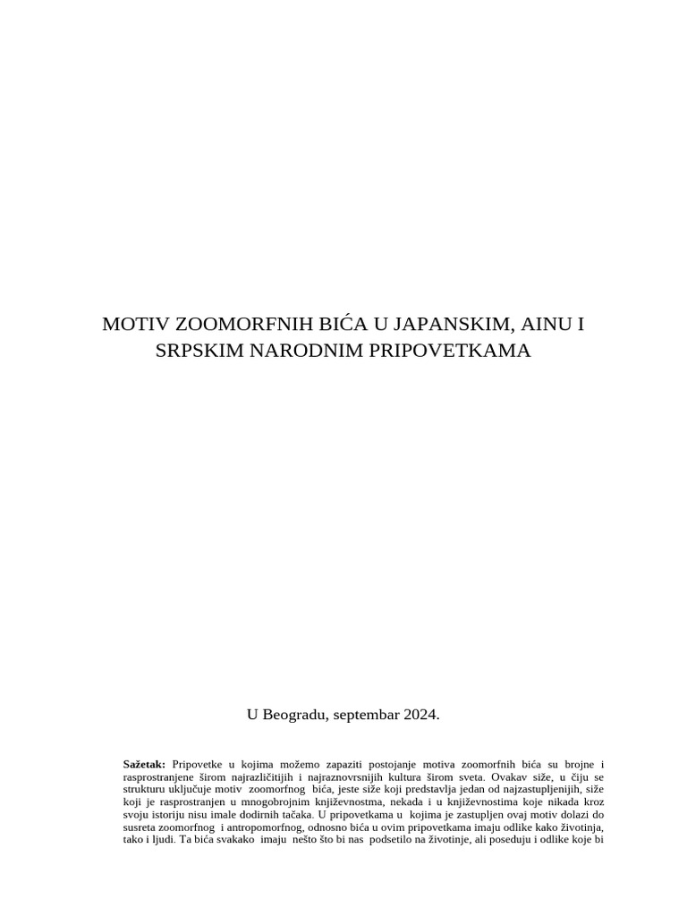 The Motif of Zoomorphic Beings in Japanese, Ainu and Serbian Folk Tales ...