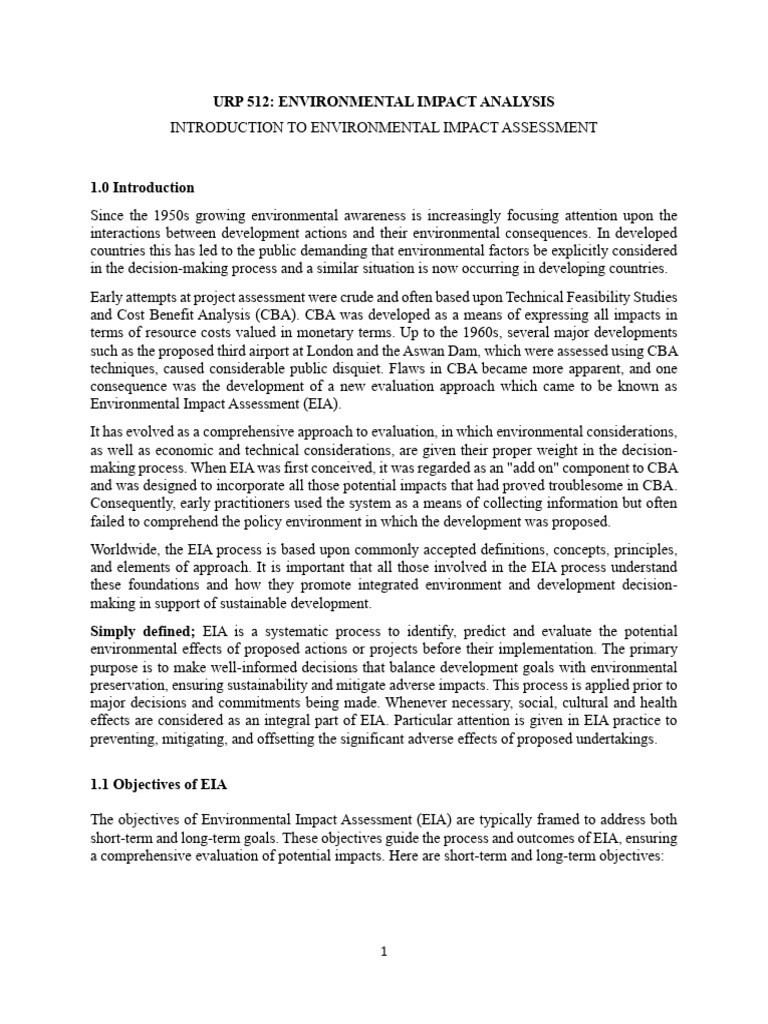 Introduction To EIA | PDF | Environmental Impact Assessment | Self ...