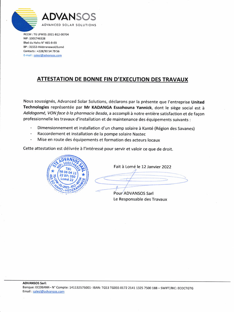 Attestation de Bonne Fin | PDF