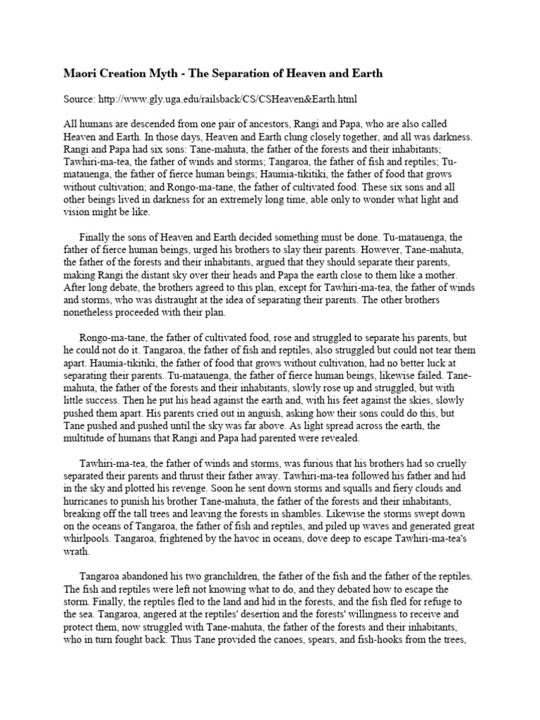 MAORI CREATION MYTH | PDF