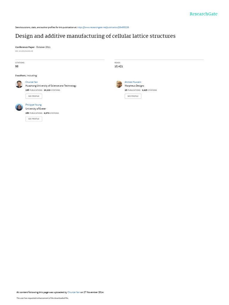 2011-Design and Additive Manufacturing of Cellular Lattice Structures | PDF