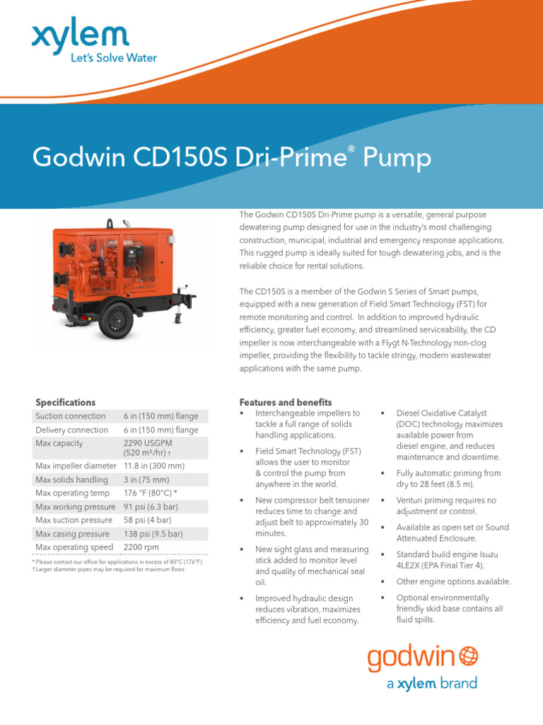 Godwin cd150s Datasheet Us | PDF | Pump | Engines